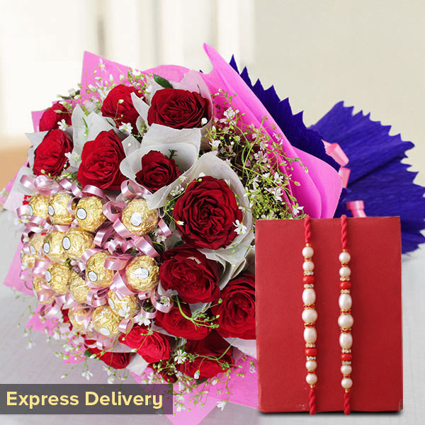 Send Roses and Choco Bunch Hamper Online | Rakhibazaar.com