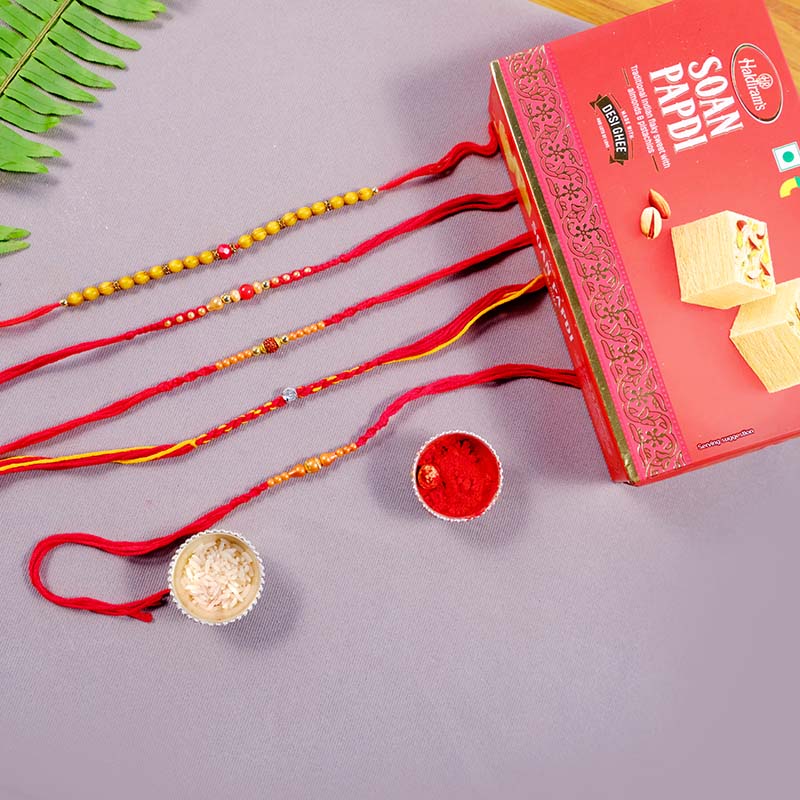 Send Complete Family Rakhi Set with Soan Papdi - USA Online ...