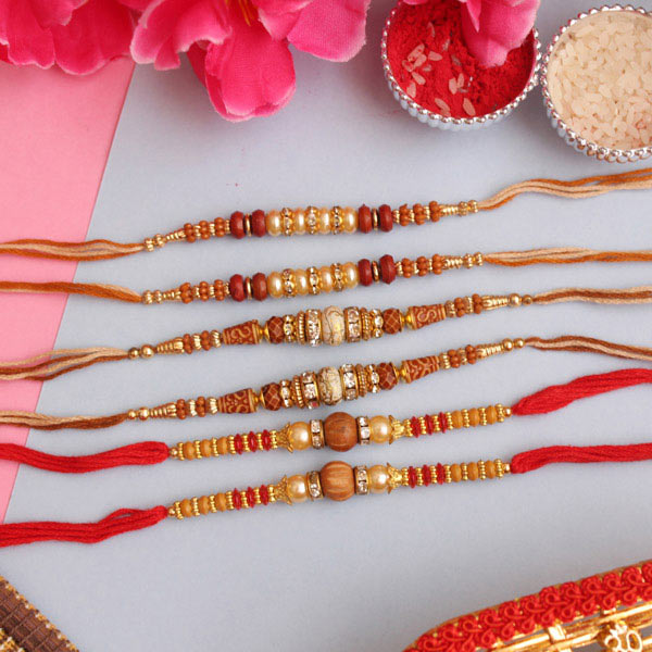 Send Elegant Set of 6 Beaded Rakhis Online | Rakhibazaar.com