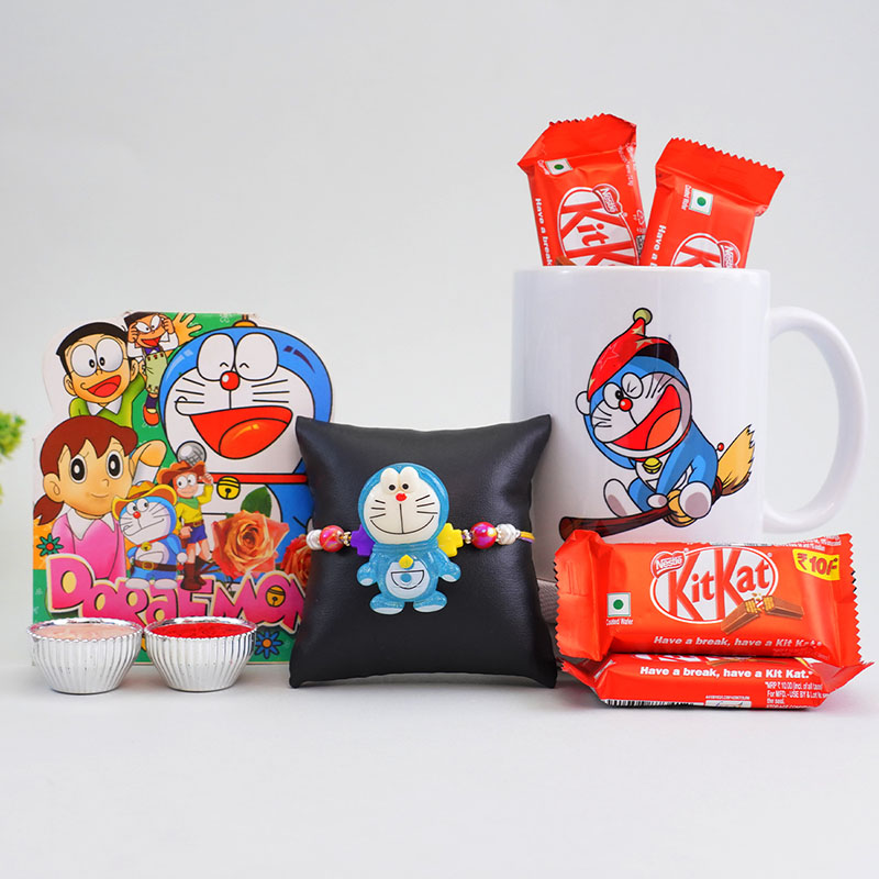 Send Doraemon Rakhi with Chocolates N Mug for Kids Online | Rakhibazaar.com
