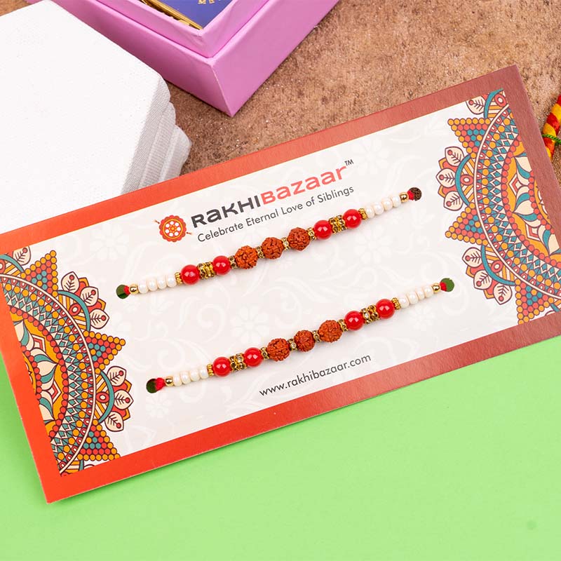 Send Rudraksha Rakhi with Haldiram Sweet Box Online | Rakhibazaar.com