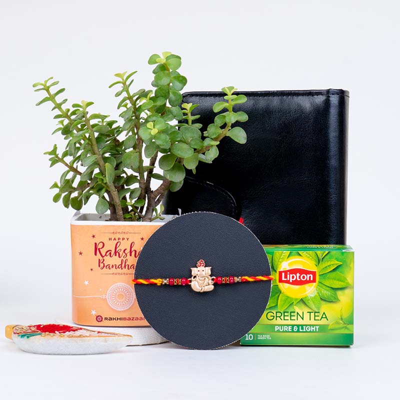 Send Ganesha Rakhi with Jade Plant and Lipton Green Tea Gift Pack ...