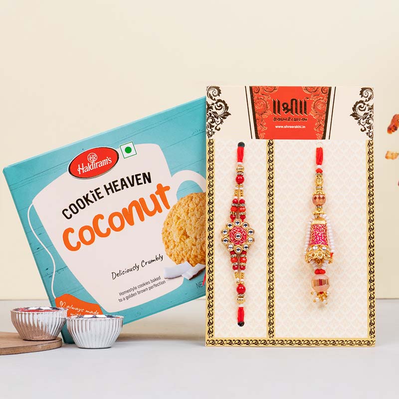 Send Set of Dazzling Bhaiya Bhabhi Rakhi with Haldiram''s Coconut ...