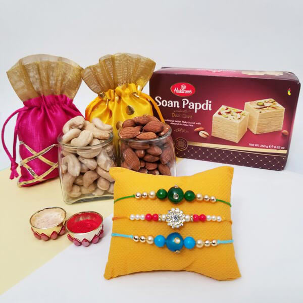 Send 3 Rakhis, Soan Papdi & Nuts Online | Rakhibazaar.com